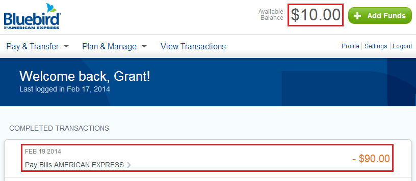Use Bluebird to Pay your Credit Card Bills