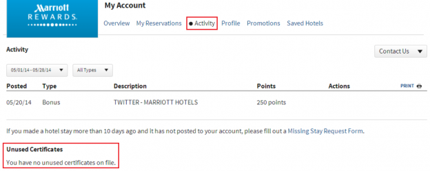 Redeem Marriott Free Night Certificate for a One Night Reservation