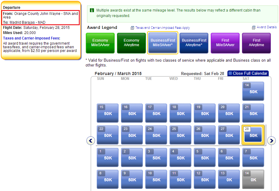 Trip Booking Report: First and Business Class SNA-DFW-MAD-AGP with AA ...