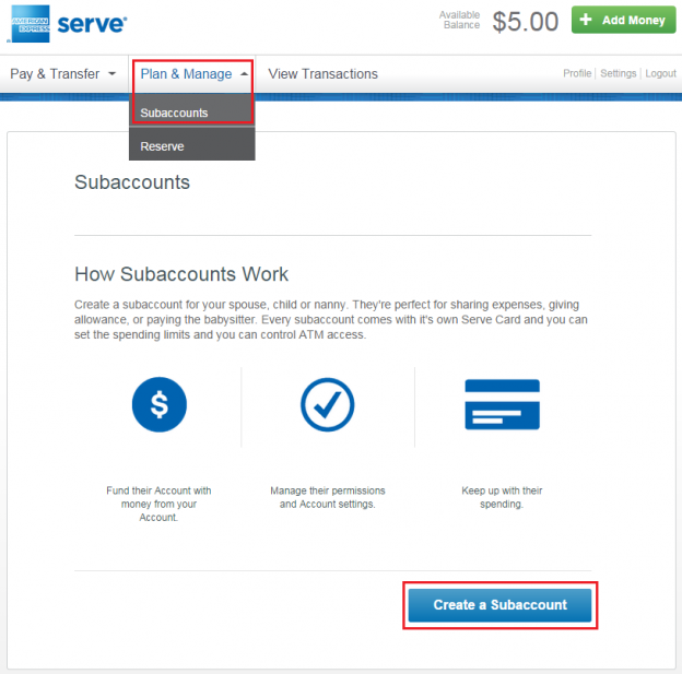 Manage a Serve Sub Account