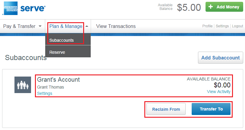 Manage a Serve Sub Account