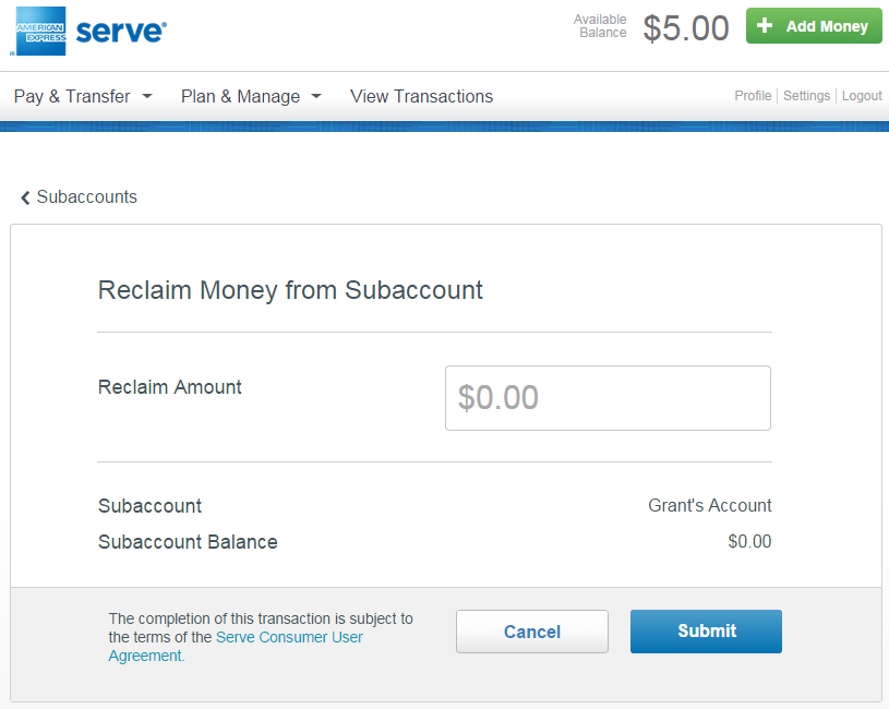 Manage a Serve Sub Account