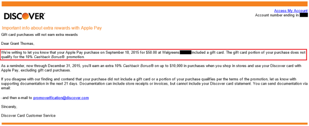 Discover Honors ApplePay Gift Card Purchases as "One-Time Courtesy ...