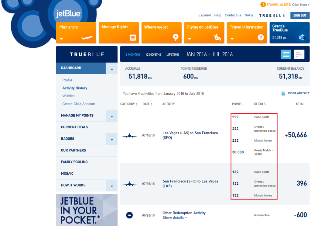 JetBlue TrueBlue Points Match Bonus Posted & Timeline of Events