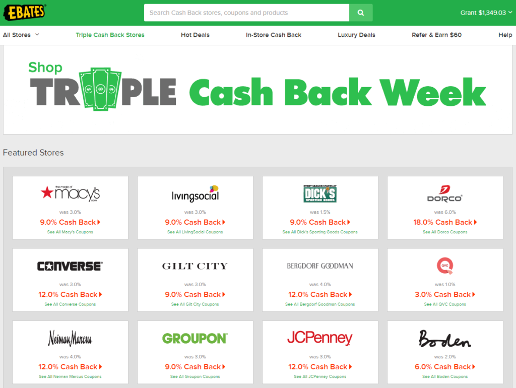 Ebates Triple Cash Back Week Live Now