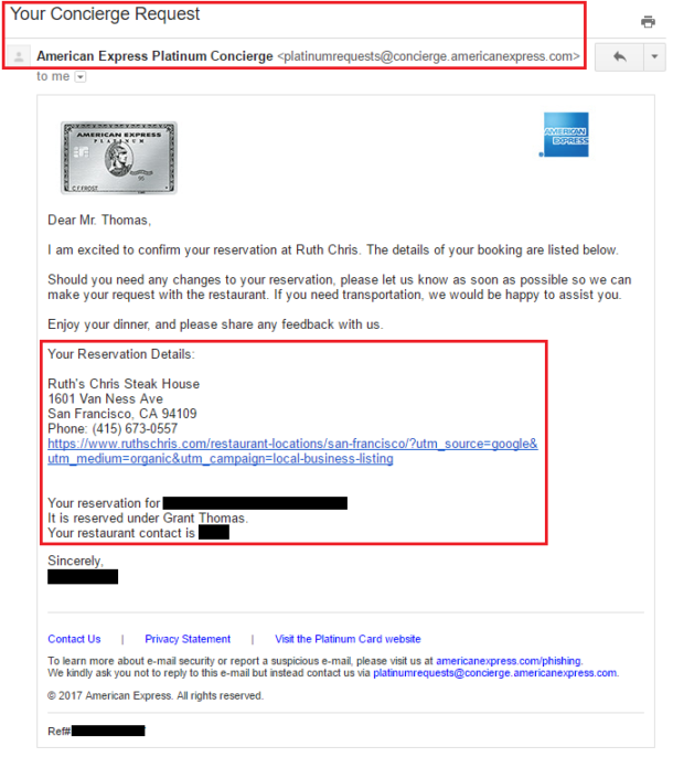 Great First Experience Calling American Express Platinum Concierge for ...