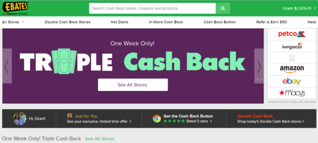Ebates Triple Cash Back Week with 25 Participating Stores