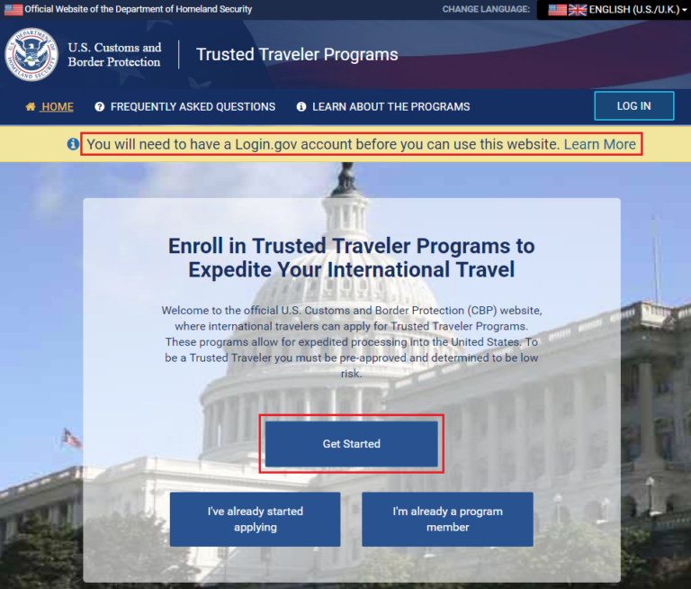Create Login.gov Account to Log into Global Entry / TSA PreCheck Dashboard