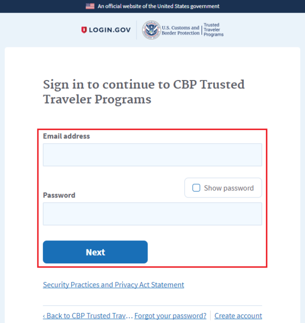 Create Login.gov Account to Log into Global Entry / TSA PreCheck Dashboard