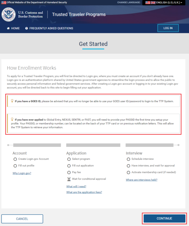 Create Login.gov Account to Log into Global Entry / TSA PreCheck Dashboard