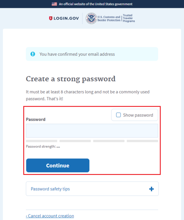 Create Login.gov Account to Log into Global Entry / TSA PreCheck Dashboard