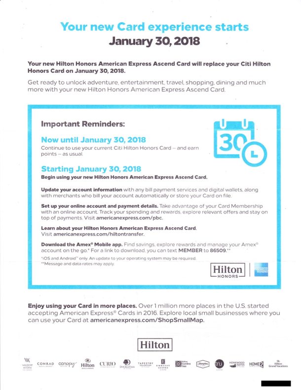 American Express Hilton Ascend Credit Card Welcome Letter & Card Art