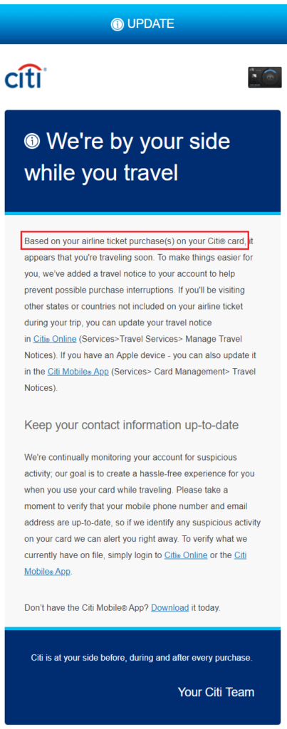Does Citi Really Know Where and When I am Traveling?
