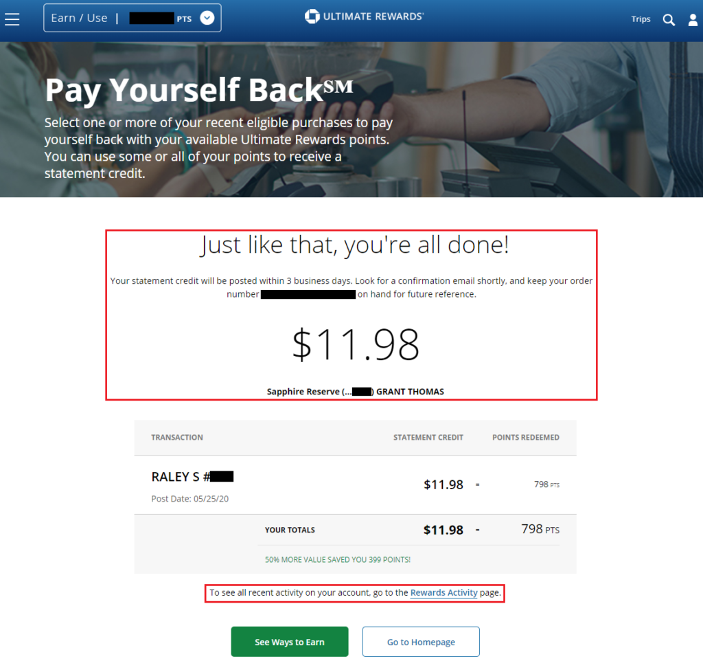 How to Redeem Chase Ultimate Rewards Points via Pay Yourself Back (1.5 ...