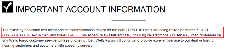 Wells Fargo Changes: New Statement Ending Dates, TTY/TDD Numbers ...