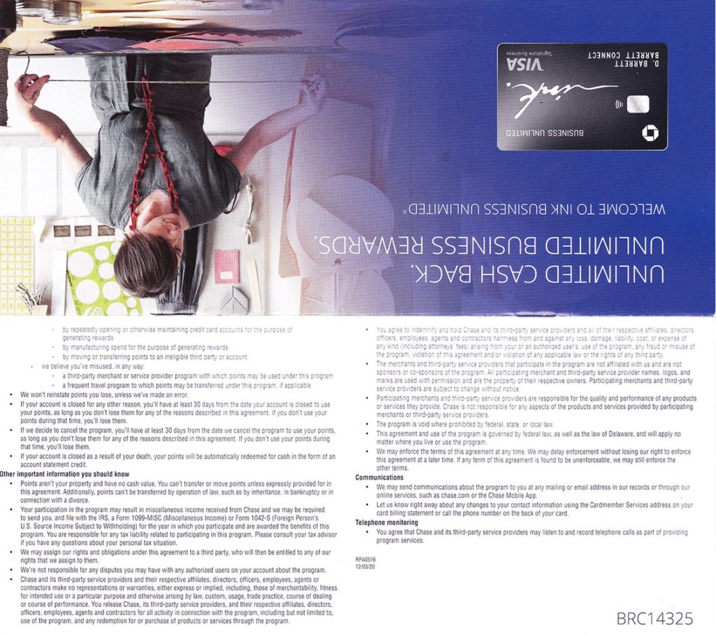 Unboxing Chase Ink Business Unlimited Credit Card: Card Art, Welcome ...