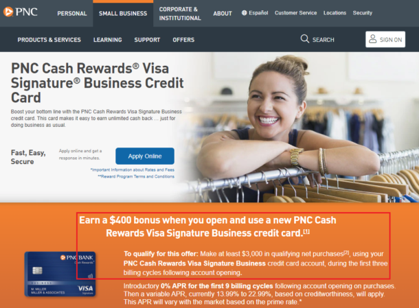 PNC Cash Rewards Business Credit Card Offering $400 Bonus After ...